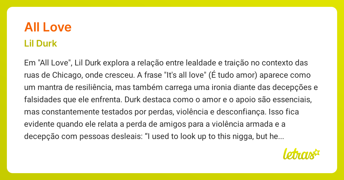 Significado da música ALL LOVE (Lil Durk) - LETRAS.MUS.BR