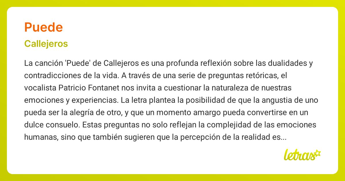 Significado de la canción PUEDE (Callejeros) - LETRAS.COM