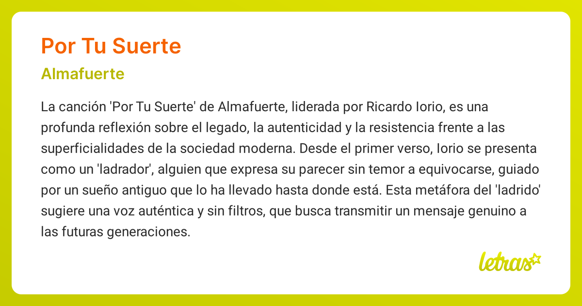 Significado de la canción POR TU SUERTE (Almafuerte) - LETRAS.COM