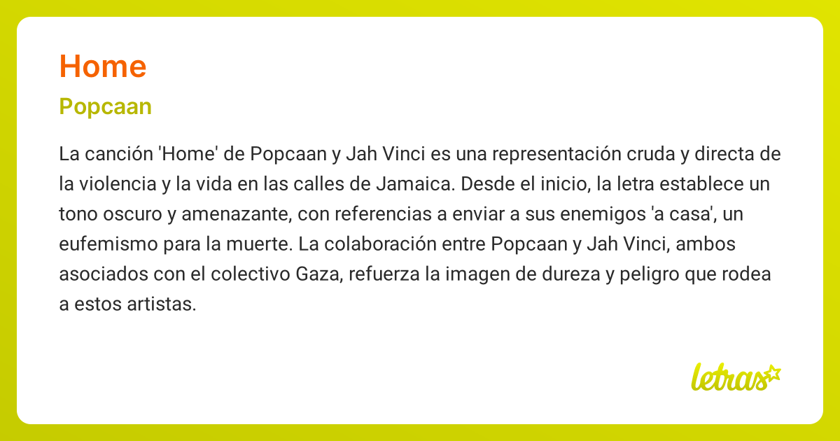 Significado de la canción HOME (Popcaan) - LETRAS.COM