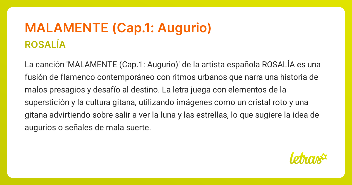 Significado de la canción MALAMENTE (CAP.1: AUGURIO) (ROSALÍA) - LETRAS.COM