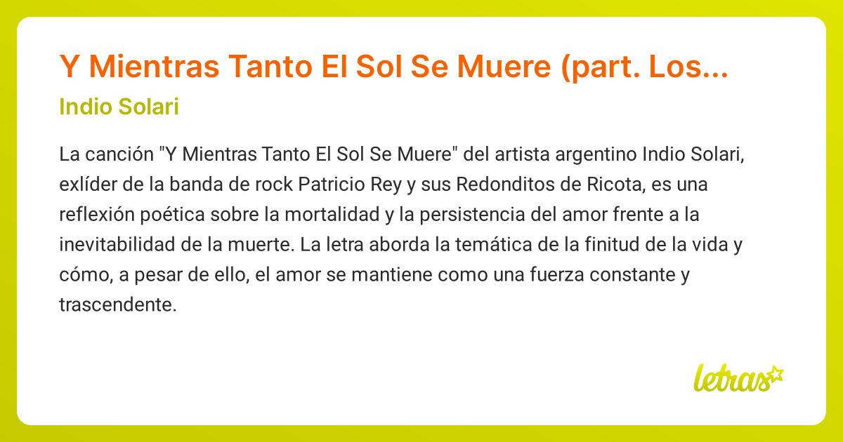 Significado de la canción Y Mientras Tanto El Sol Se Muere (part. Los ...