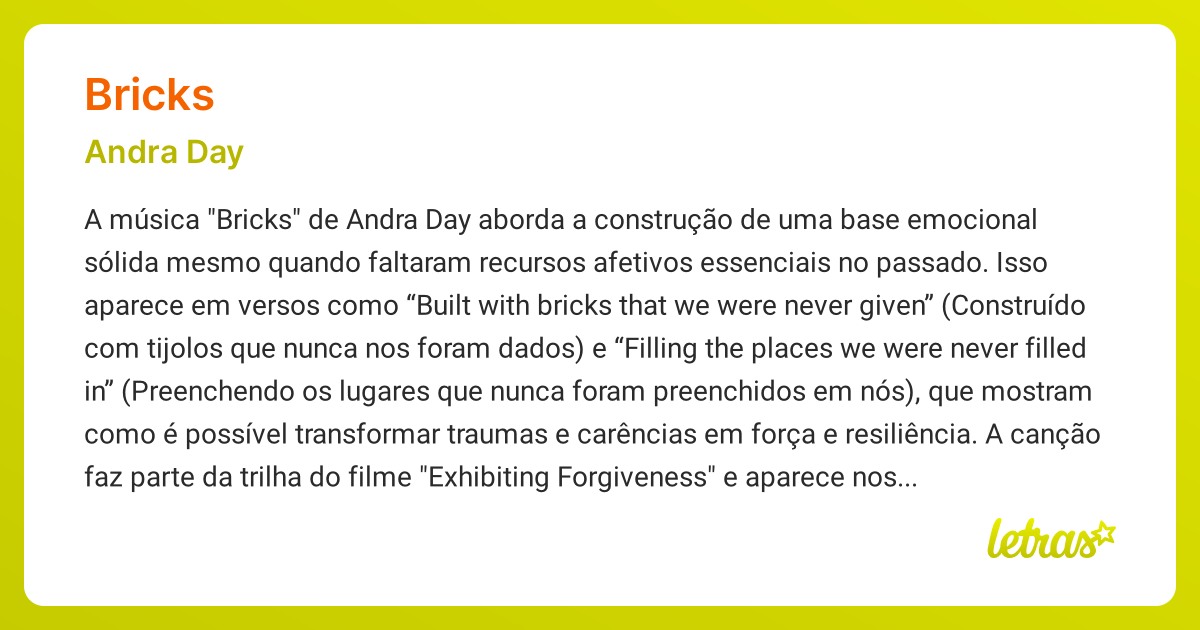 Significado da música BRICKS (Andra Day) - LETRAS.MUS.BR