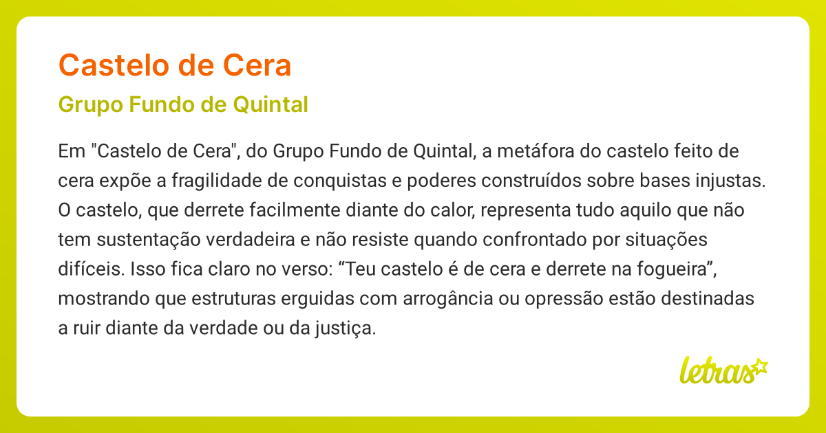 Significado da música CASTELO DE CERA (Grupo Fundo de Quintal) - LETRAS ...