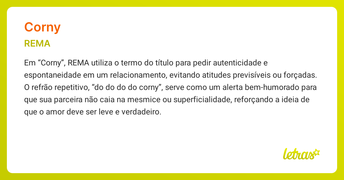 Significado da música CORNY (REMA) - LETRAS.MUS.BR