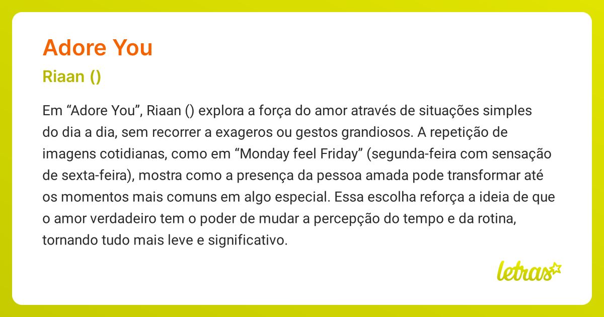 Significado da música ADORE YOU (Riaan (리안)) - LETRAS.MUS.BR