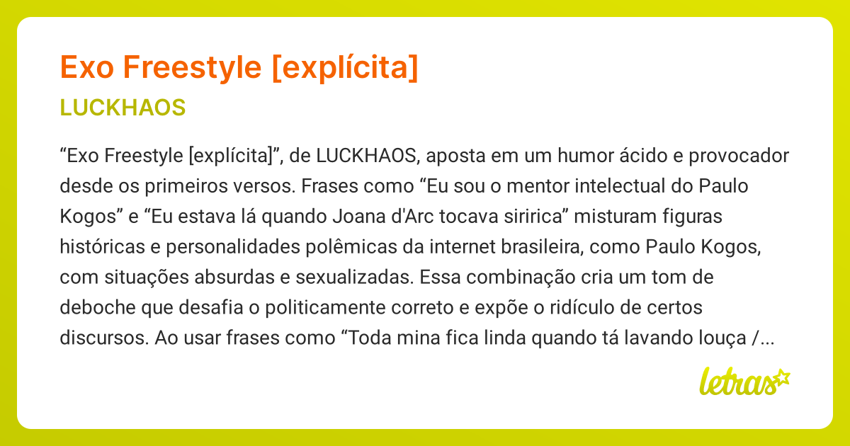 Significado da música EXO FREESTYLE [EXPLÍCITA] (LUCKHAOS) - LETRAS.MUS.BR