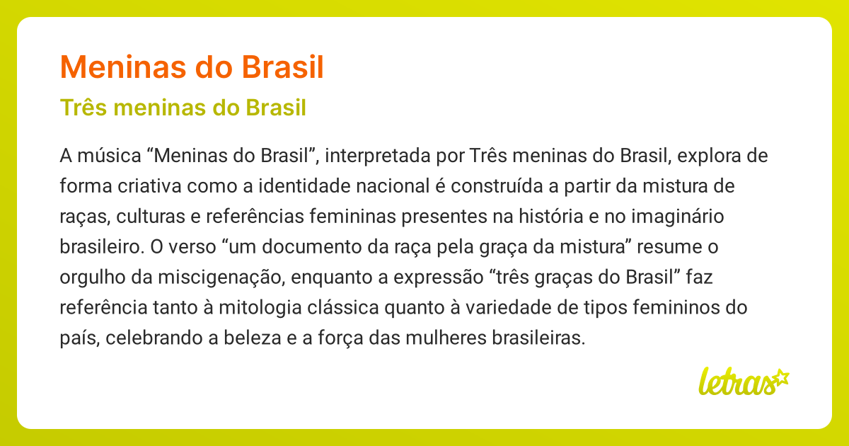 Significado da música MENINAS DO BRASIL (Três meninas do Brasil ...