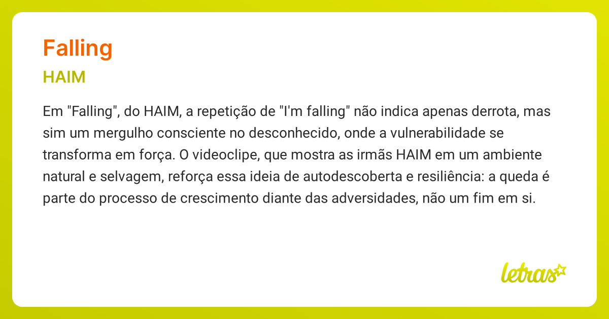 Significado da música FALLING (HAIM) - LETRAS.MUS.BR