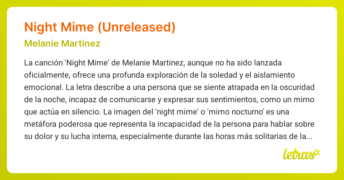 Significado de la canción NIGHT MIME (UNRELEASED) (Melanie Martinez ...