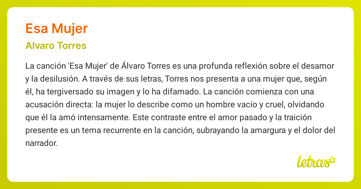 Significado de la canción ESA MUJER (Alvaro Torres) - LETRAS.COM