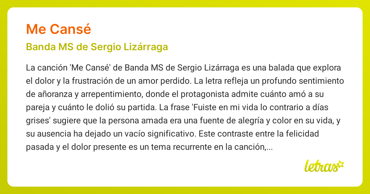 Significado de la canción ME CANSÉ (Banda MS de Sergio Lizárraga ...