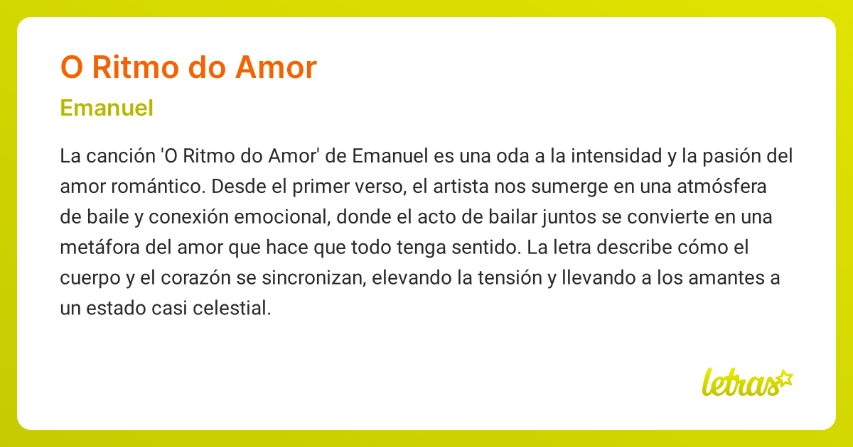 Significado de la canción O RITMO DO AMOR (Emanuel) - LETRAS.COM