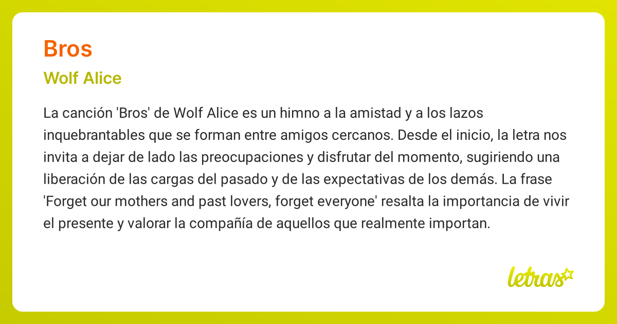Significado de la canción BROS (Wolf Alice) - LETRAS.COM