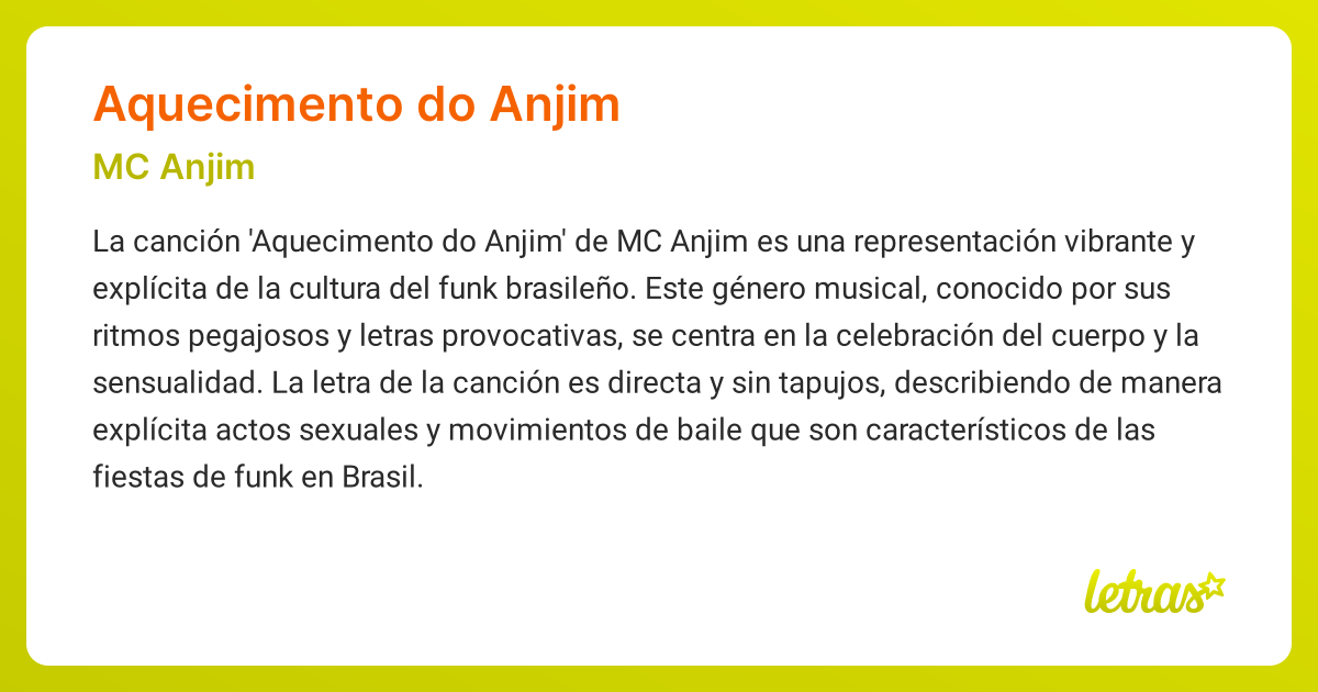 Significado de la canción AQUECIMENTO DO ANJIM (MC Anjim) - LETRAS.COM
