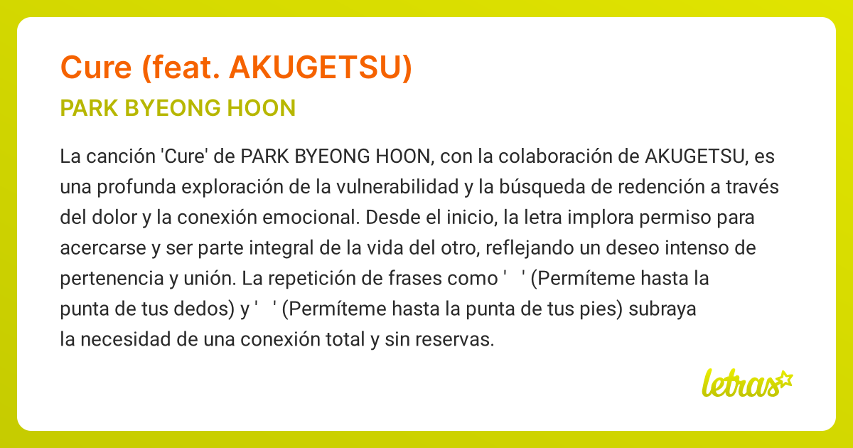 Significado de la canción CURE (FEAT. AKUGETSU) (PARK BYEONG HOON ...