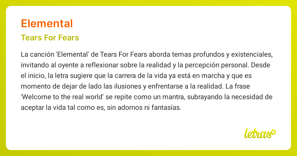 Significado de la canción ELEMENTAL (Tears For Fears) - LETRAS.COM