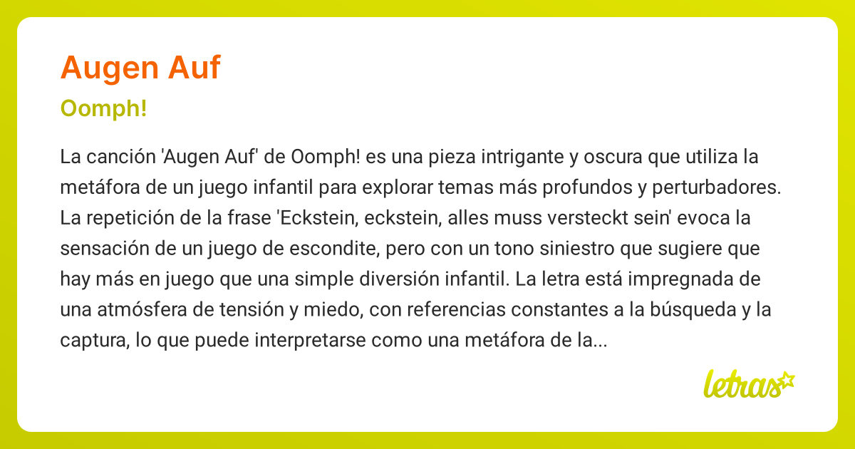 Significado de la canción AUGEN AUF (Oomph!) - LETRAS.COM