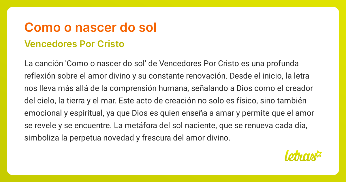 Significado de la canción COMO O NASCER DO SOL (Vencedores Por Cristo ...