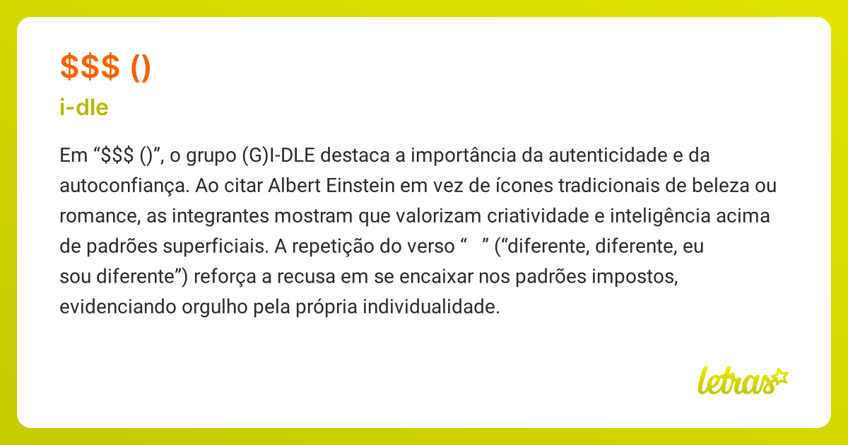 Significado da música $$$ (달라) (i-dle) - LETRAS.MUS.BR