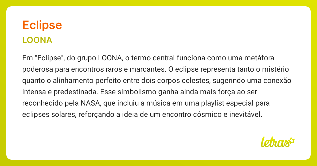 Significado da música ECLIPSE (LOONA ) - LETRAS.MUS.BR