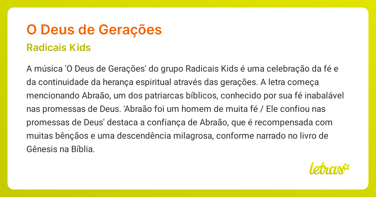 Significado da música O DEUS DE GERAÇÕES (Radicais Kids) - LETRAS.MUS.BR