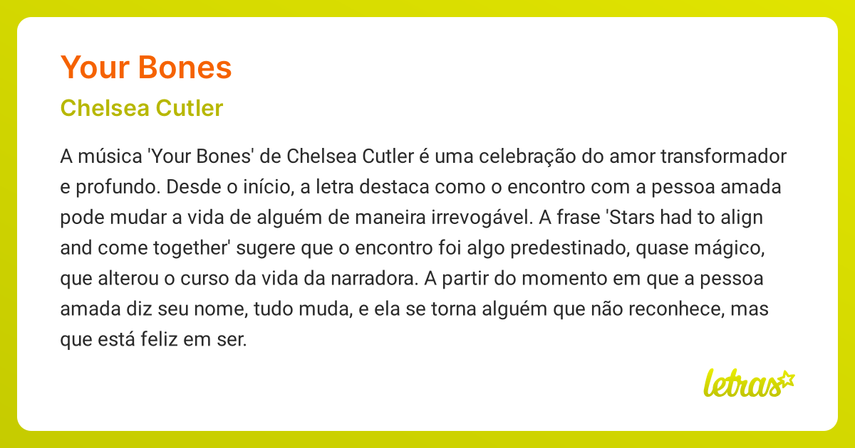 Significado da música YOUR BONES (Chelsea Cutler) - LETRAS.MUS.BR