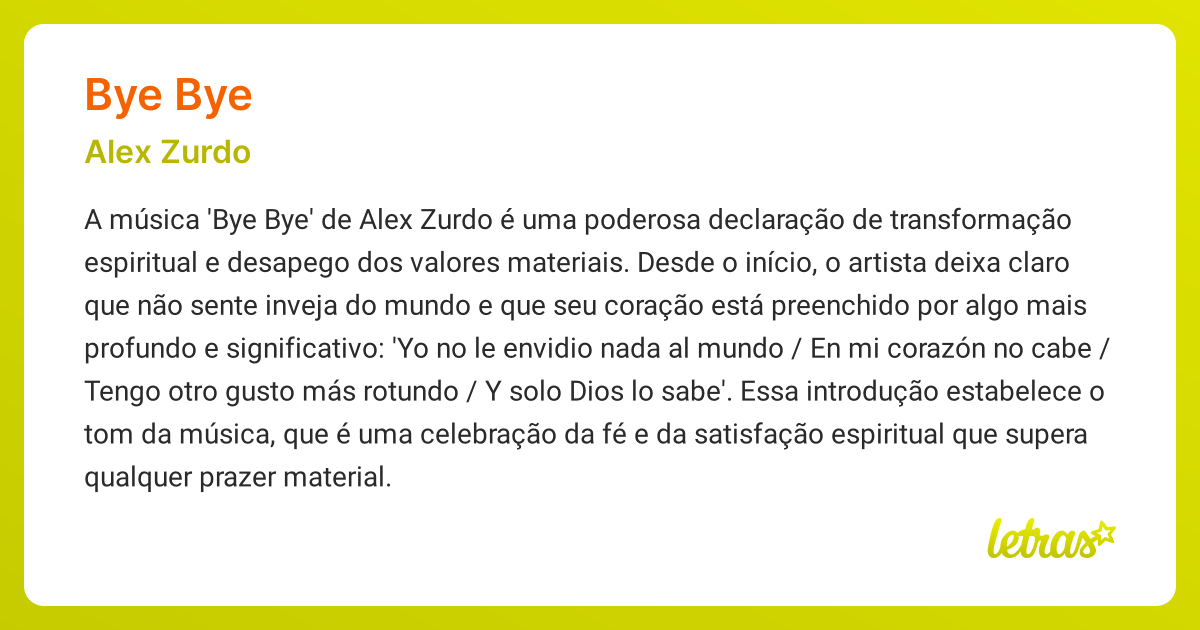 Significado da música BYE BYE (Alex Zurdo) - LETRAS.MUS.BR