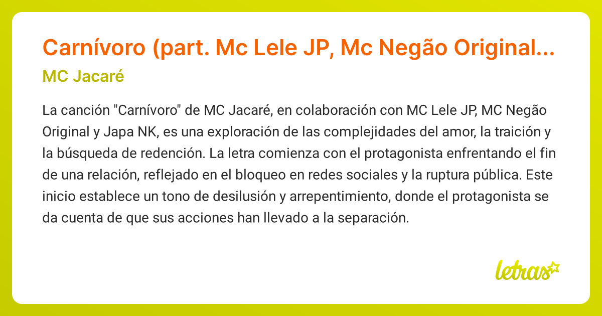 Significado de la canción Carnívoro (part. Mc Lele JP, Mc Negão ...