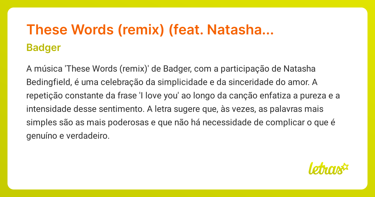 Significado da música These Words (remix) (feat. Natasha Bedingfield ...