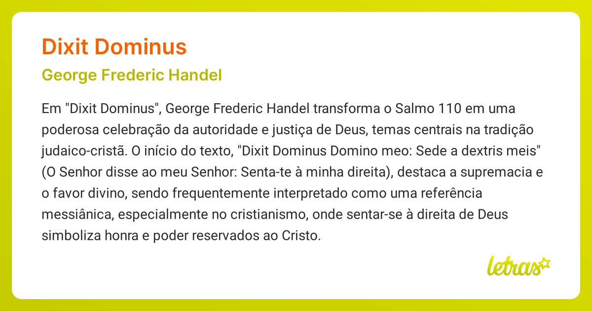 Significado da música DIXIT DOMINUS (George Frederic Handel) - LETRAS ...