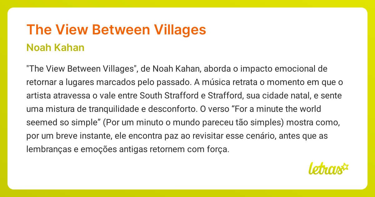 Significado da música THE VIEW BETWEEN VILLAGES (Noah Kahan) - LETRAS ...