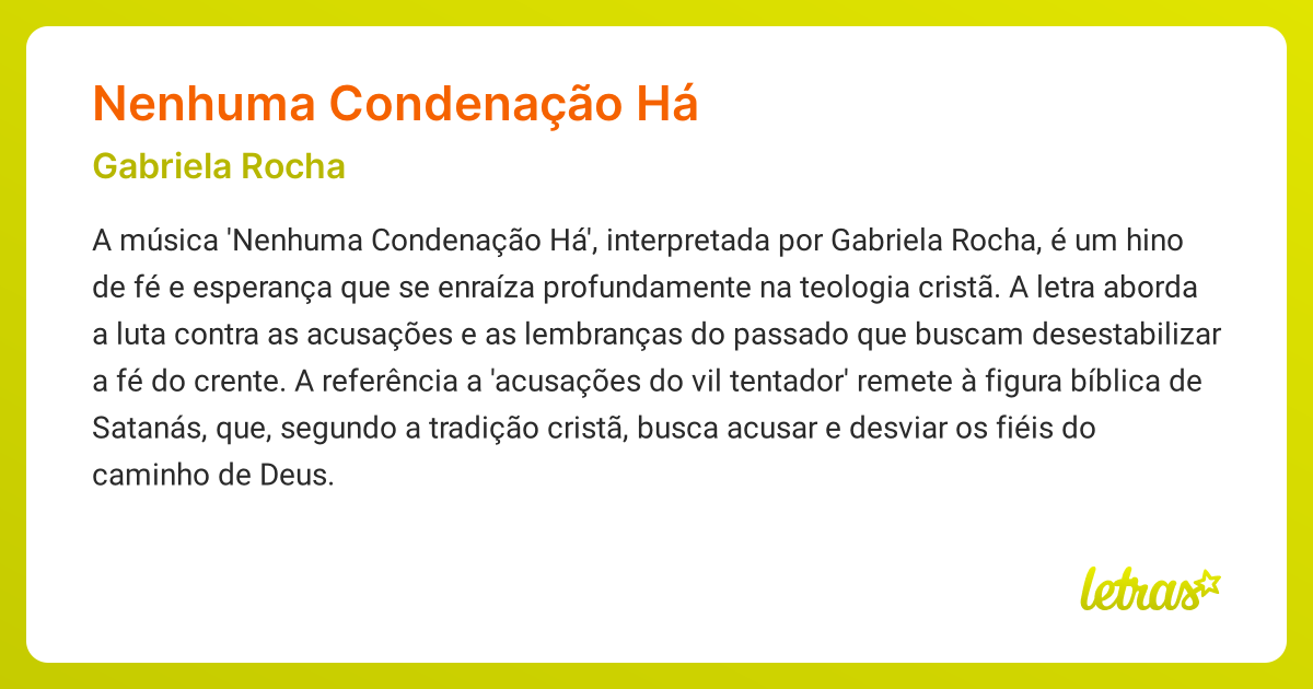Significado da música NENHUMA CONDENAÇÃO HÁ (Gabriela Rocha) - LETRAS ...
