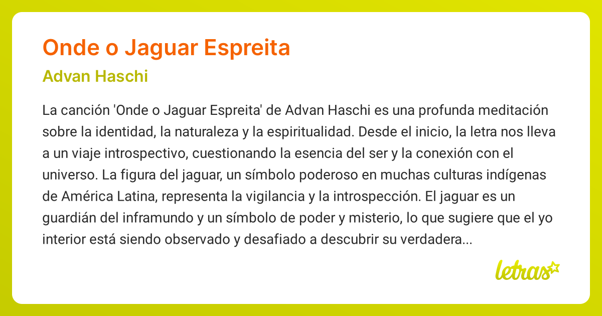 Significado de la canción ONDE O JAGUAR ESPREITA (Advan Haschi ...