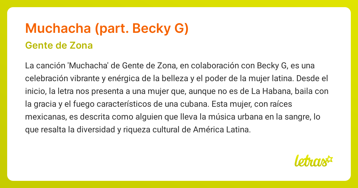 Significado de la canción MUCHACHA (PART. BECKY G) (Gente de Zona ...