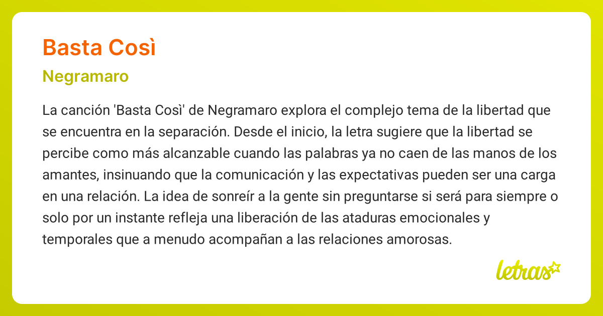 Significado de la canción BASTA COSÌ (Negramaro) - LETRAS.COM