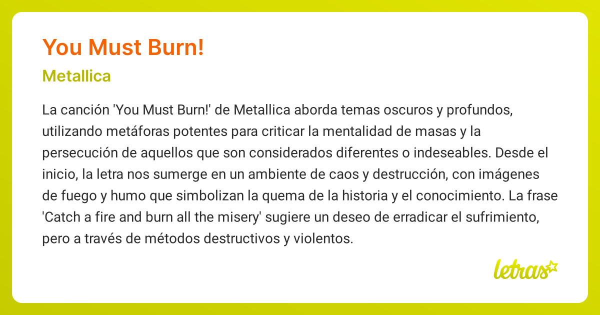 Significado de la canción YOU MUST BURN! (Metallica) - LETRAS.COM