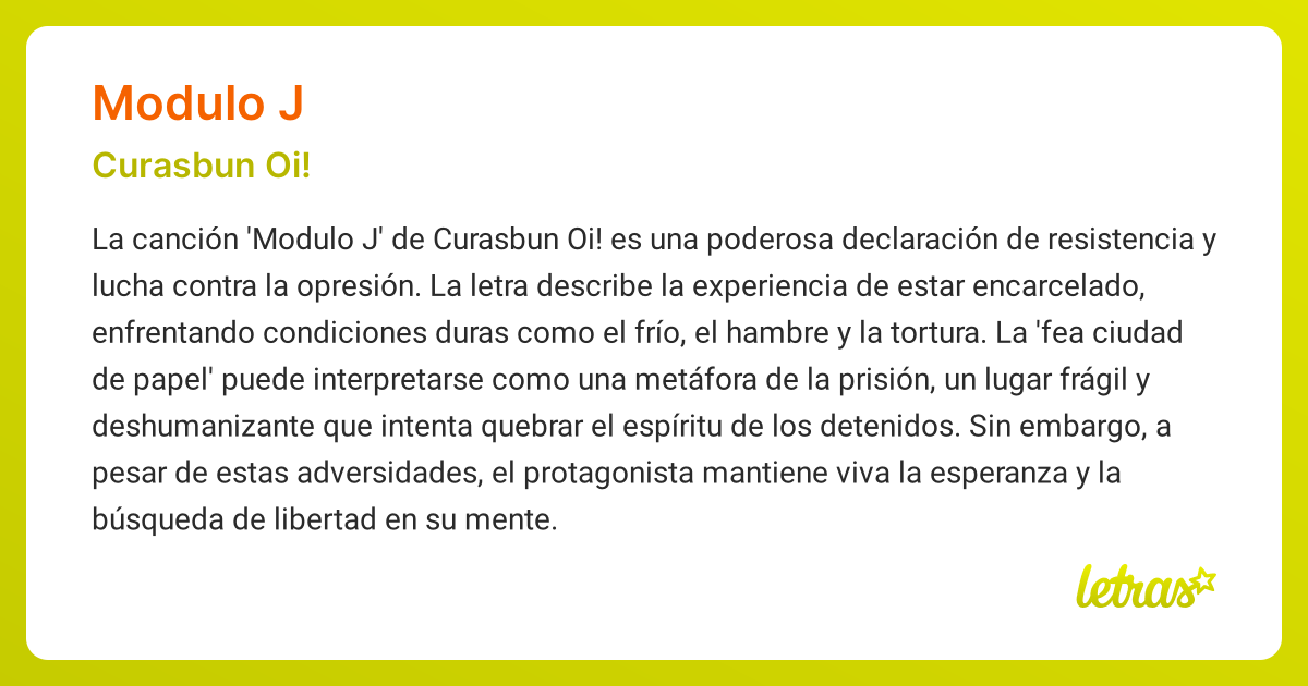 Significado de la canción MODULO J (Curasbun Oi!) - LETRAS.COM