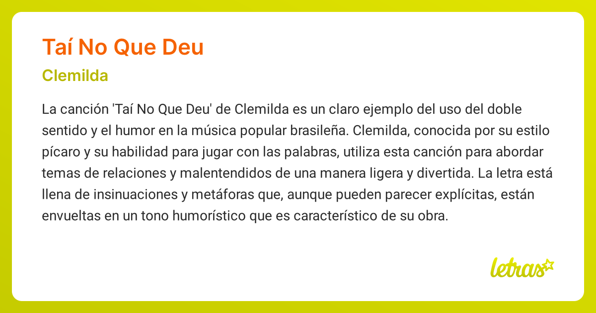 Significado de la canción TAÍ NO QUE DEU (Clemilda) - LETRAS.COM