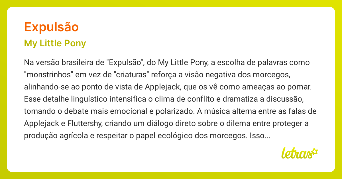 Significado da música EXPULSÃO (My Little Pony) - LETRAS.MUS.BR