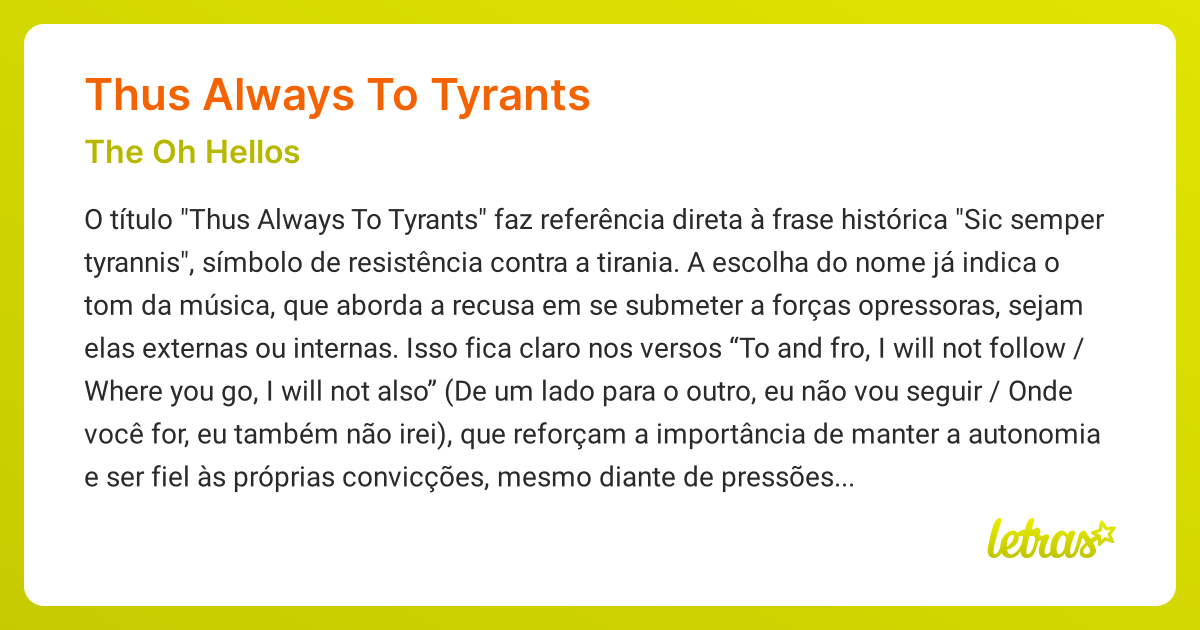 Significado da música THUS ALWAYS TO TYRANTS (The Oh Hellos) - LETRAS ...