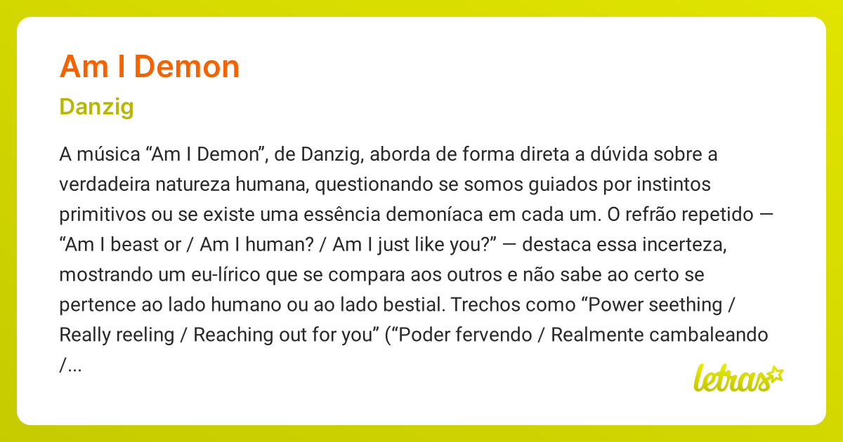 Significado da música AM I DEMON (Danzig) - LETRAS.MUS.BR