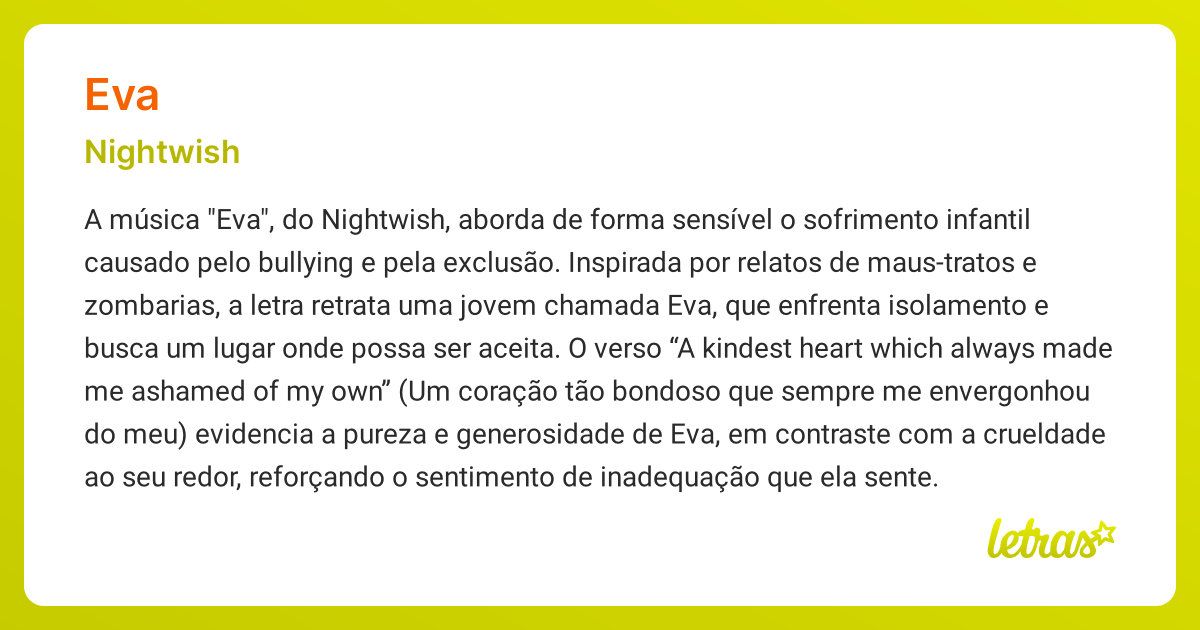 Significado da música EVA (Nightwish) - LETRAS.MUS.BR