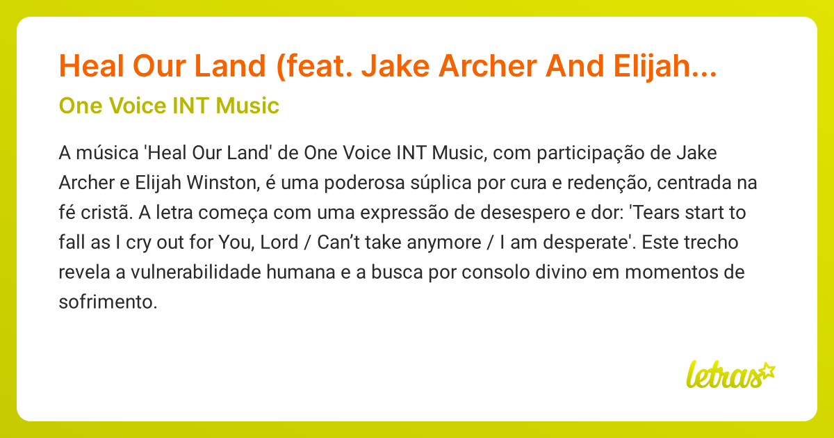 Significado da música Heal Our Land (feat. Jake Archer And Elijah ...