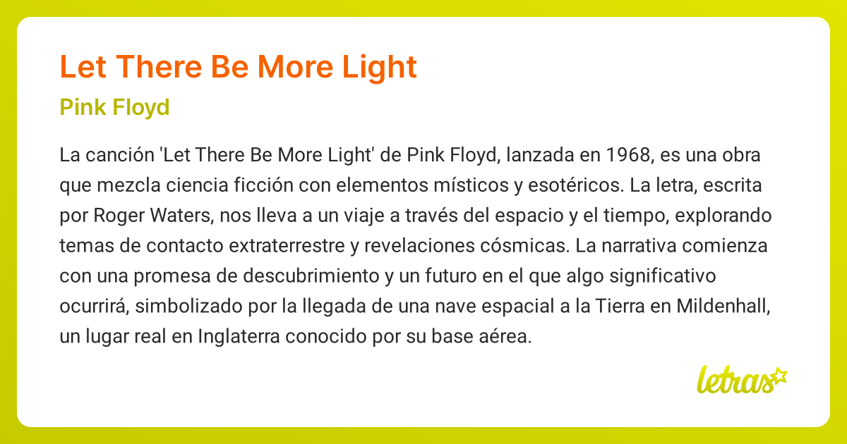 Significado de la canción LET THERE BE MORE LIGHT (Pink Floyd) - LETRAS.COM