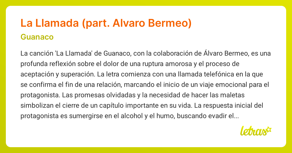 Significado de la canción La Llamada (part. Alvaro Bermeo) (Guanaco ...