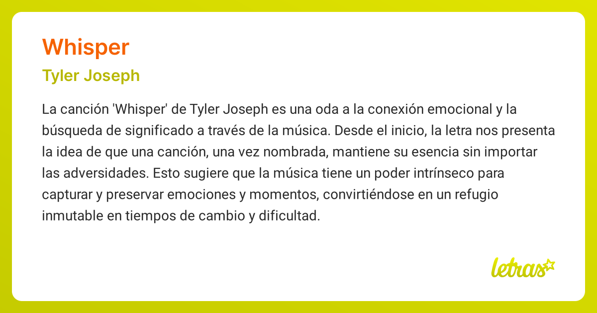 Significado de la canción WHISPER (Tyler Joseph) - LETRAS.COM