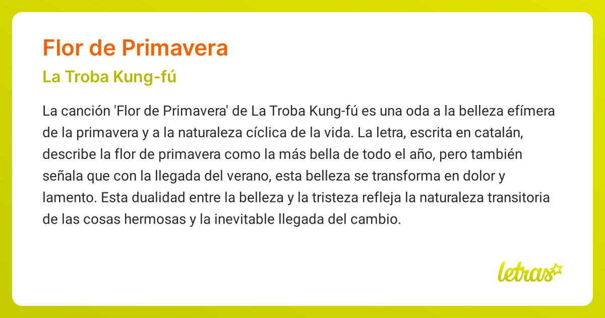 Significado de la canción FLOR DE PRIMAVERA (La Troba Kung-fú) - LETRAS.COM