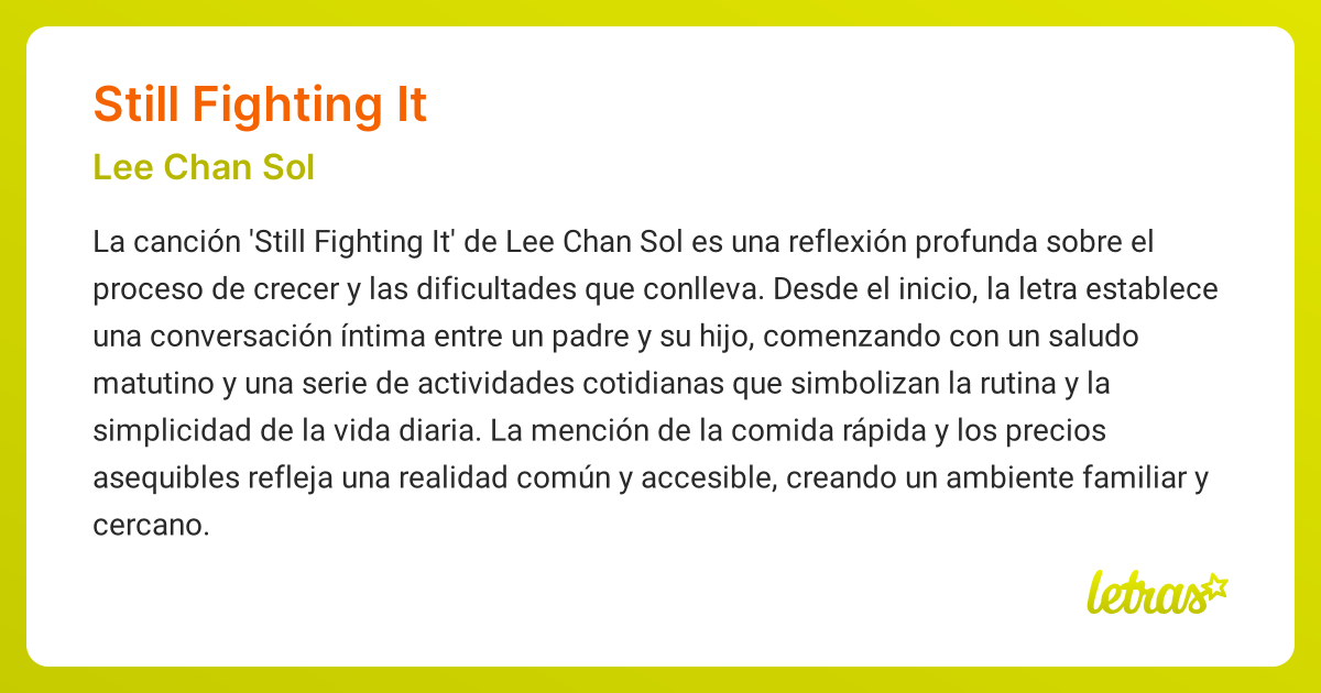 Significado de la canción STILL FIGHTING IT (Lee Chan Sol) - LETRAS.COM