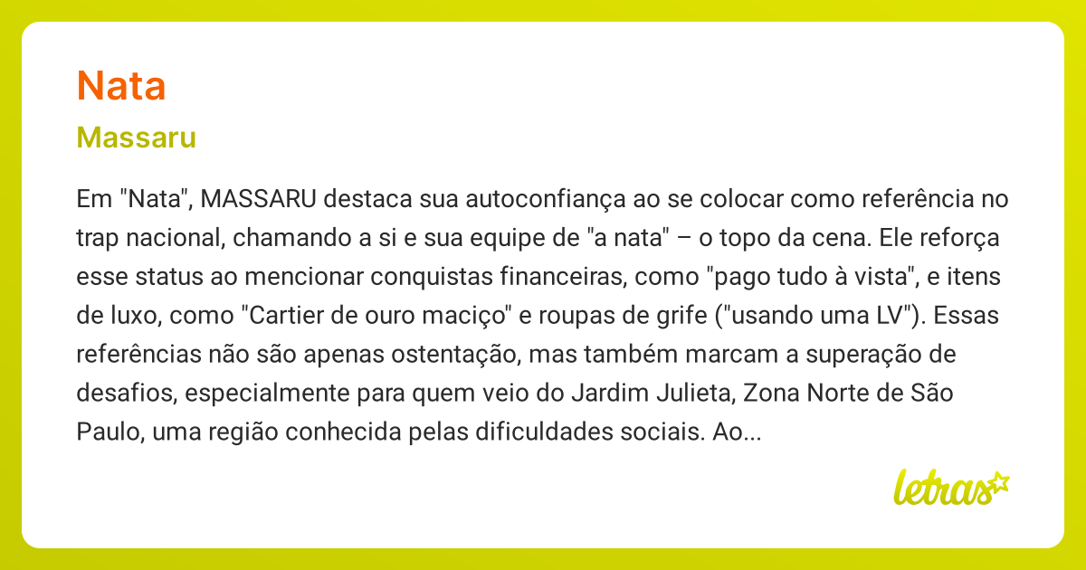 Significado da música NATA (Massaru) - LETRAS.MUS.BR